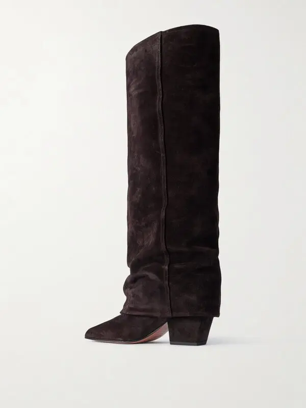 Paris Texas Jane 60 Folded Suede Knee High Boots - Brown