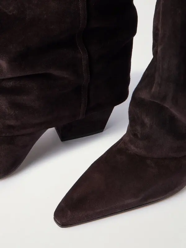 Paris Texas Jane 60 Folded Suede Knee High Boots - Brown