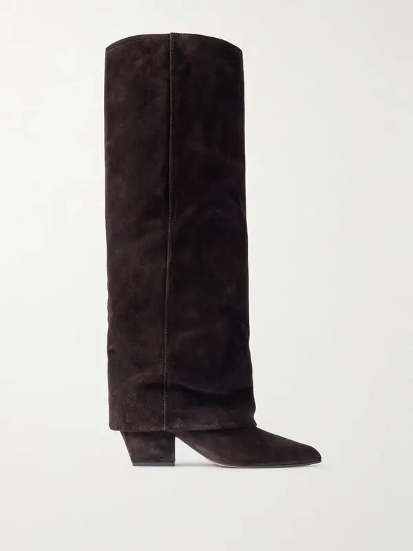 Paris Texas Jane Folded Suede Knee Boots - Dark Brown