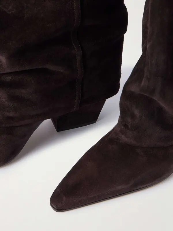 Paris Texas Jane Folded Suede Knee Boots - Dark Brown