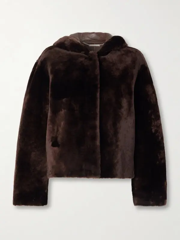 Nour Hammour Cooper Hooded Shearling Jacket - Brown