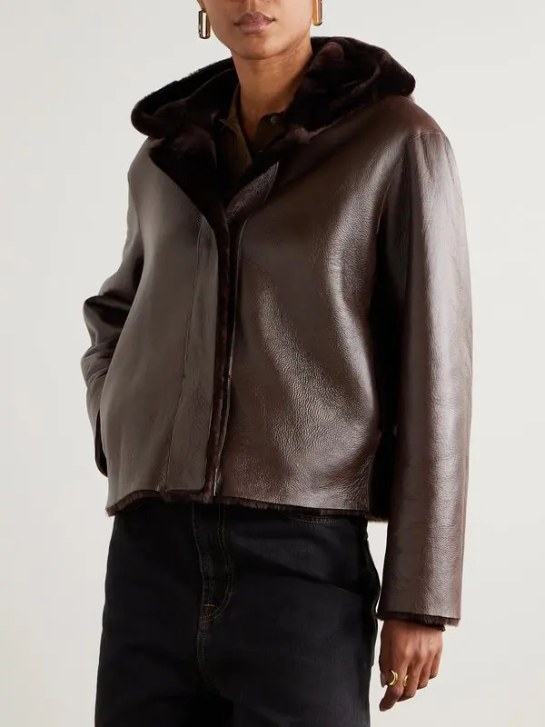 Nour Hammour Cooper Hooded Shearling Jacket - Brown