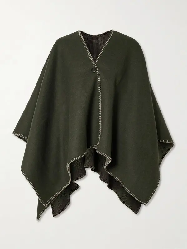 Purdey Welbeck Reversible Wool And Cashmere-blend Cape - Green