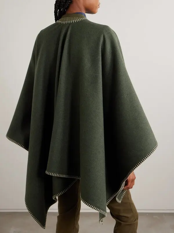 Purdey Welbeck Reversible Wool And Cashmere-blend Cape - Green