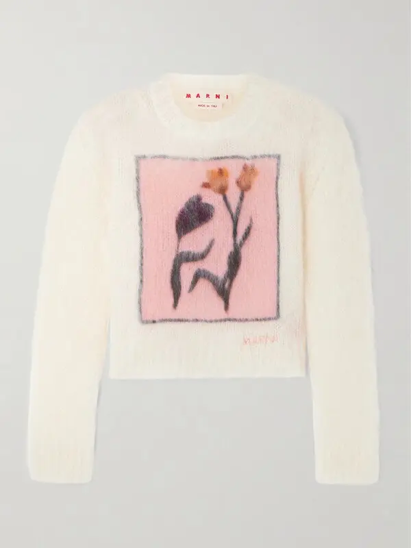 Marni Intarsia-knit Mohair-blend Sweater - White