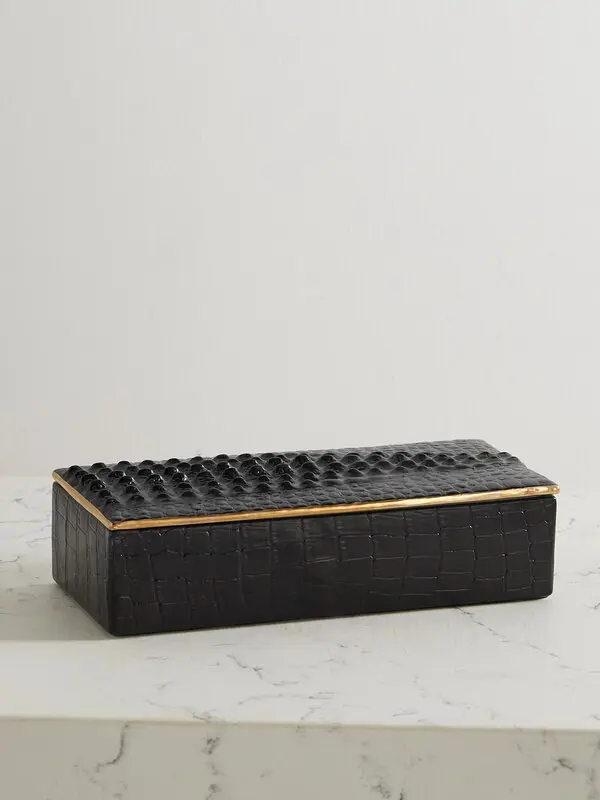 L'Objet Gold-plated Croc-effect Porcelain Trinket Box - Black