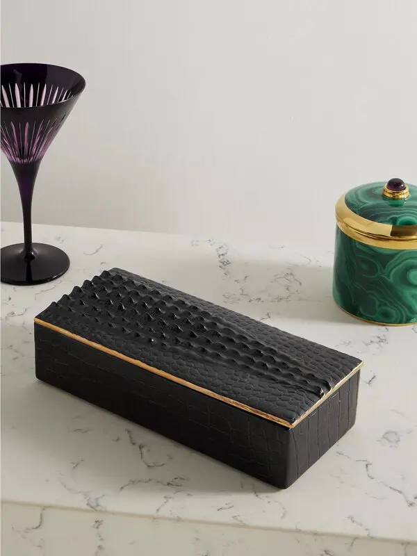 L'Objet Gold-plated Croc-effect Porcelain Trinket Box