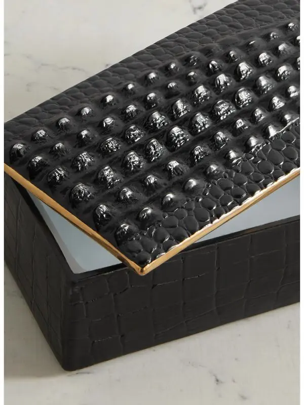 L'Objet Gold-plated Croc-effect Porcelain Trinket Box