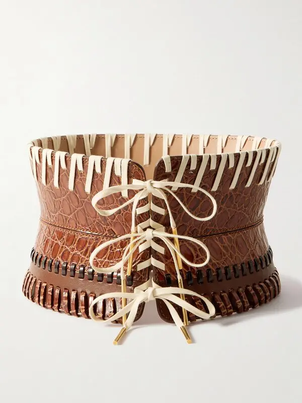 Dries Van Noten Whipstitched Croc-effect Leather Corset Belt