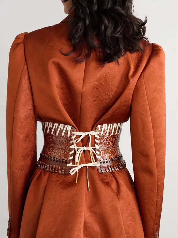 Dries Van Noten Whipstitched Croc-effect Leather Corset Belt