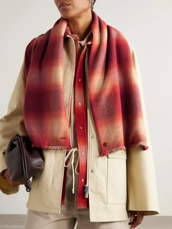 GOD'S TRUE CASHMERE - Fringed Checked Cashmere Scarf