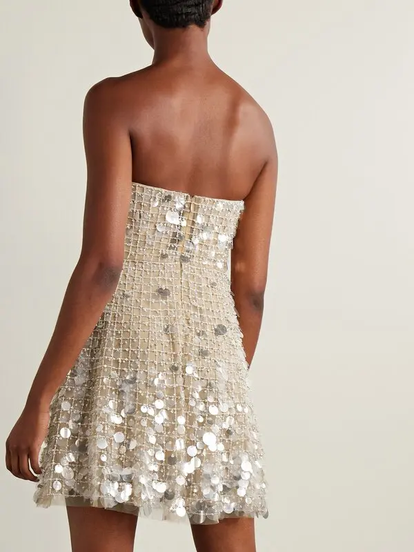 carolina herrera metallic twist tiered mini dress Carolina Herrera Strapless embellished silk-chiffon mini dress - Women - Silver Dresses