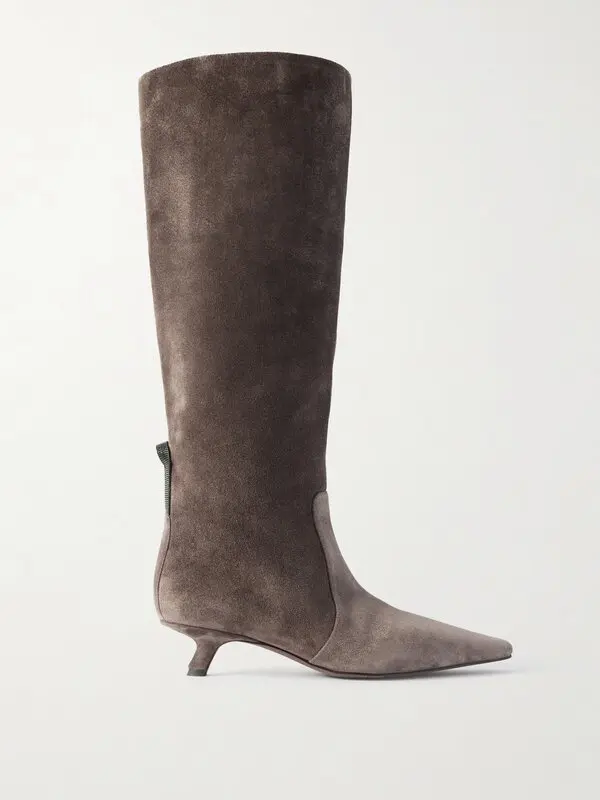 Brunello Cucinelli Scarpe Suede Knee Boots - Gray