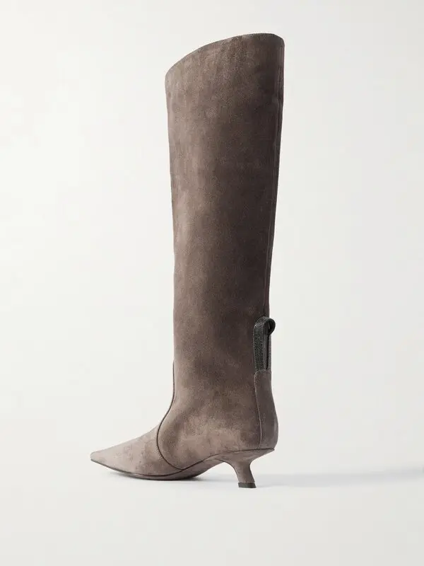 Brunello Cucinelli Scarpe Suede Knee Boots - Gray
