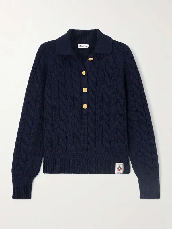 Bally Cable-knit Wool Polo Sweater - Navy