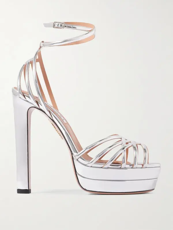 AQUAZZURA Wild Dream 105 Metallic Platform Sandals - Silver