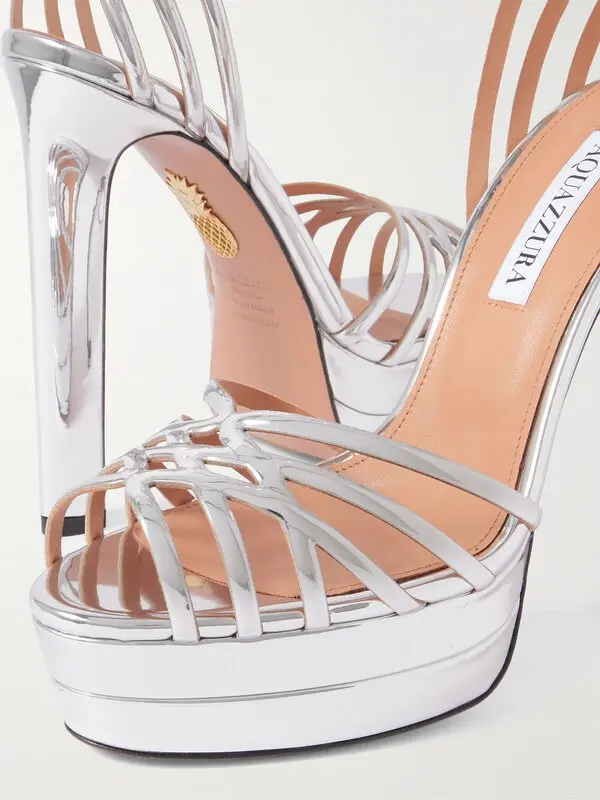 AQUAZZURA Wild Dream 105 Metallic Platform Sandals - Silver