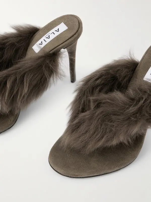 Alaïa Shearling Mules - Taupe