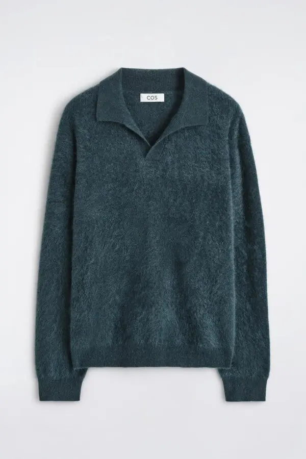 Cos Brushed-cashmere Polo Sweater - Turquoise