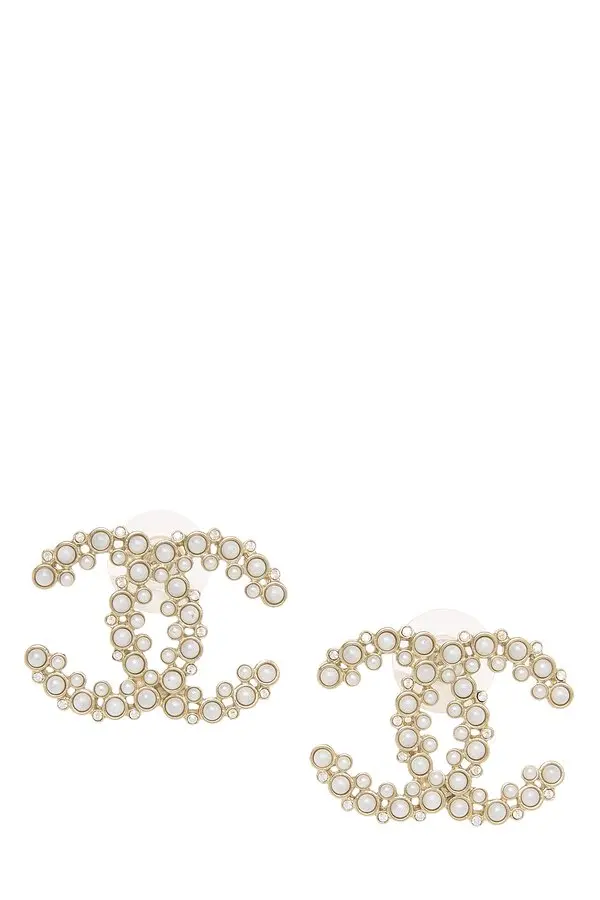 Chanel Faux Pearl 'cc' Earrings - Gold