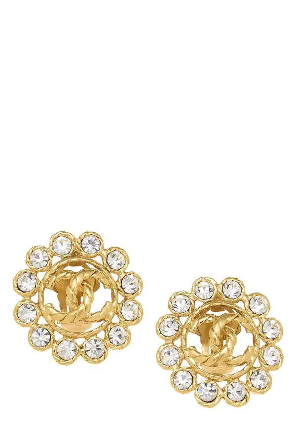 Chanel Cc Diamond Flower Earrings - Gold