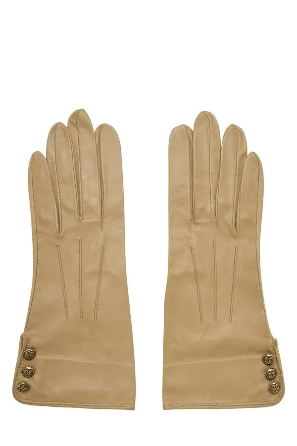 Chanel Lambskin 'cc' Gloves - Beige