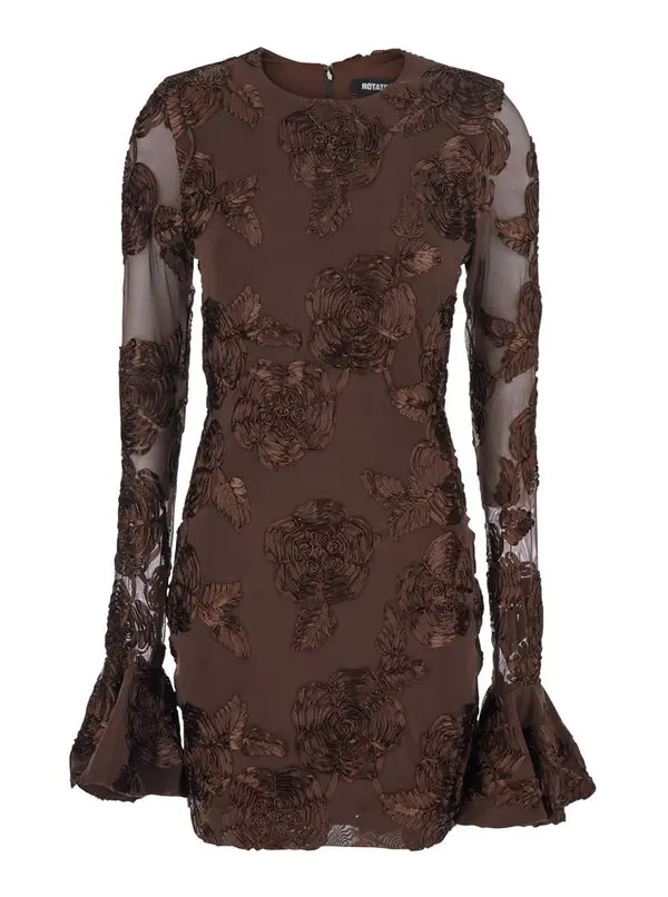 Remain Birger Christensen Crewneck Mini Dress With Flared Long Sleeves - Brown