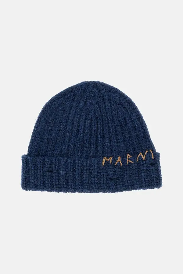 Marni Braided Wool Cap With Embroidery - Blue