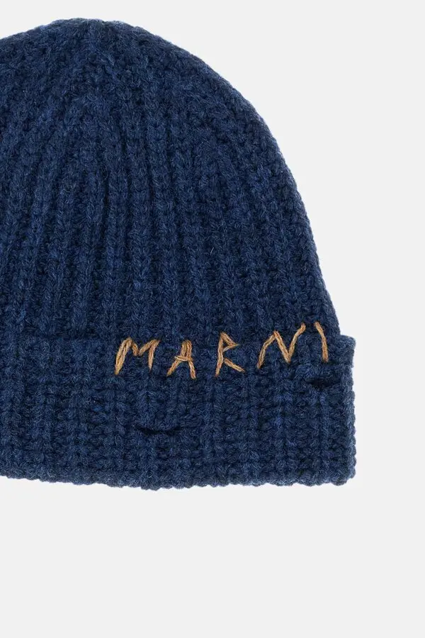 Marni Braided Wool Cap With Embroidery - Blue