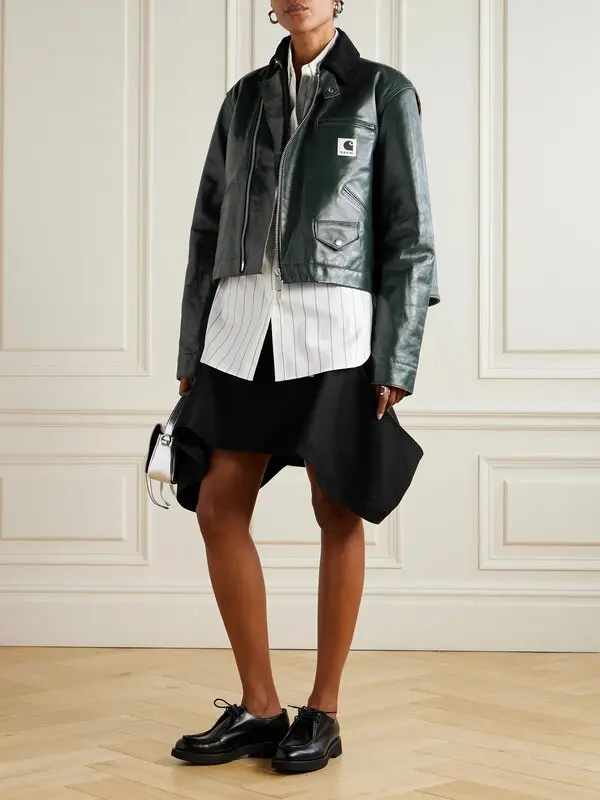 Sacai Carhartt Wip Belted Draped Cotton-Canvas Mini Skirt - Black