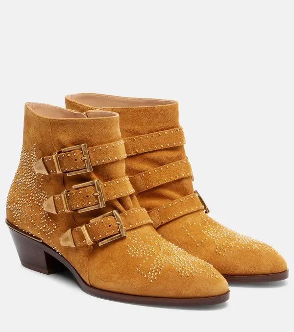 Chloé Susanna Studded Suede Ankle Boots - Brown