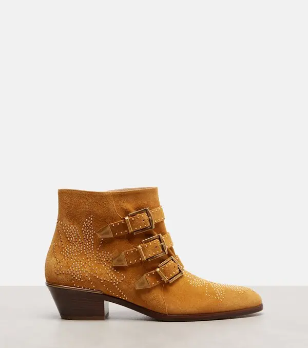 Chloé Susanna Studded Suede Ankle Boots - Brown