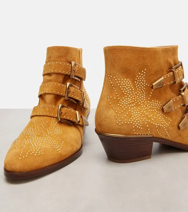 Chloé Susanna Studded Suede Ankle Boots - Brown