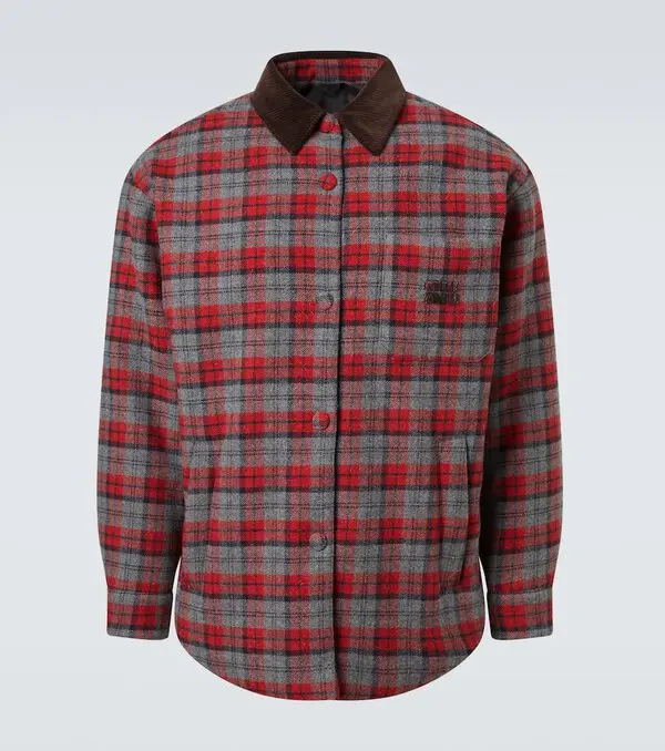 Miu Miu Plaid Virgin Wool Down Overshirt