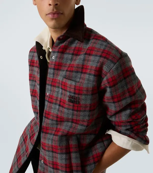 Miu Miu Plaid Virgin Wool Down Overshirt