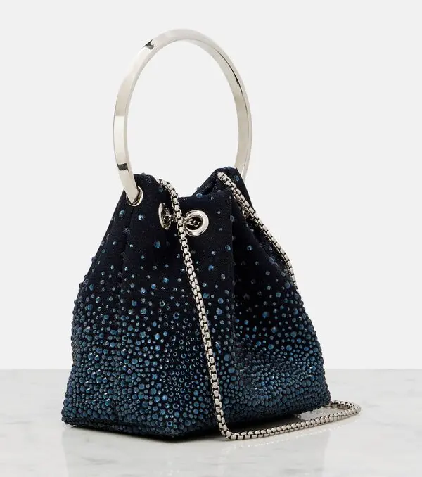 JIMMY CHOO Bon Bon Embellished Mesh Bucket Bag - Blue