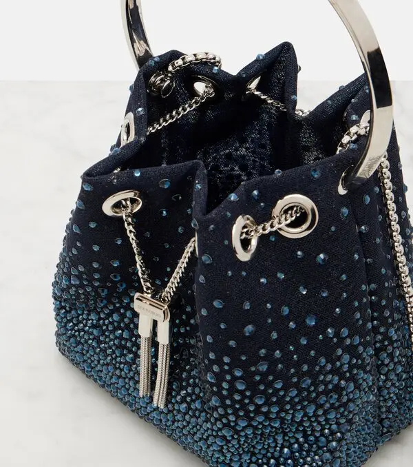 JIMMY CHOO Bon Bon Embellished Mesh Bucket Bag - Blue