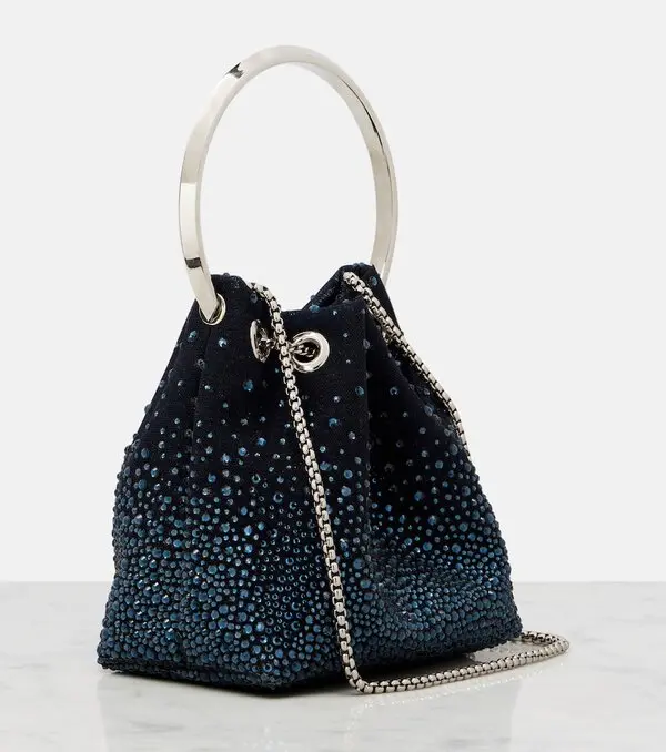 JIMMY CHOO Bon Bon Embellished Mesh Bucket Bag - Blue