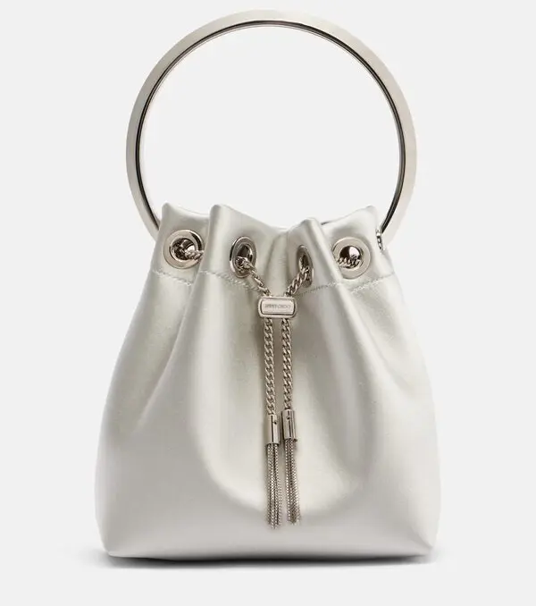 JIMMY CHOO Bon Bon Satin Bucket Bag - Silver