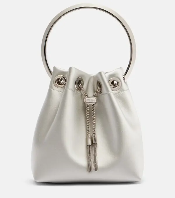 JIMMY CHOO Bon Bon Satin Bucket Bag - Silver