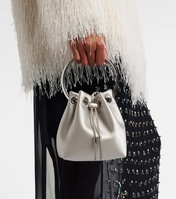 JIMMY CHOO Bon Bon Satin Bucket Bag - Silver