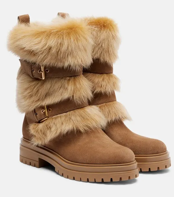 GIANVITO ROSSI Maverick Suede And Shearling Biker Boots - Brown