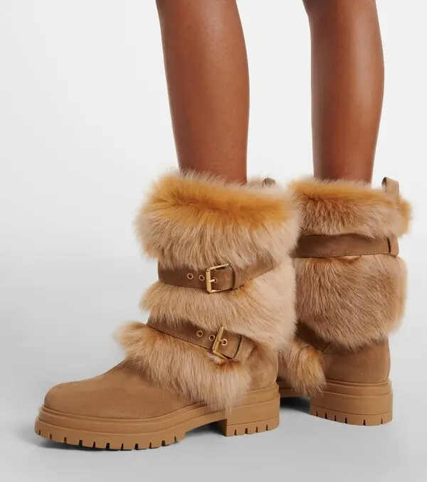 GIANVITO ROSSI Maverick Suede And Shearling Biker Boots