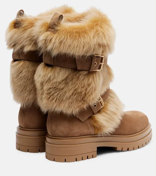 GIANVITO ROSSI Maverick Suede And Shearling Biker Boots