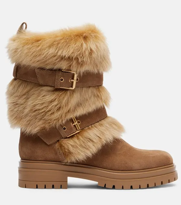 GIANVITO ROSSI Maverick Suede And Shearling Biker Boots