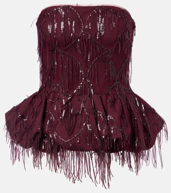 Remain Birger Christensen Sequined Peplum Top - Burgundy