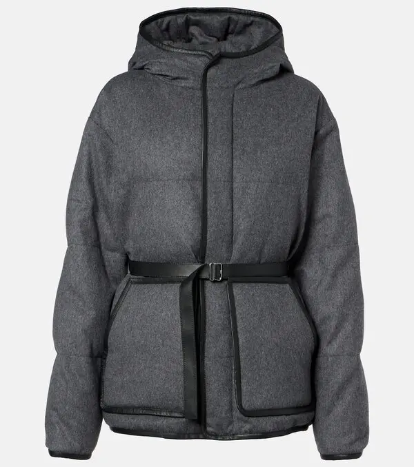 TOD'S Belted Hooded Padded Cashmere Jacket - Grey