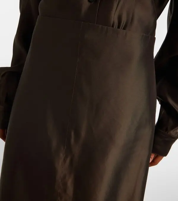 Khaite Nania Twill Midi Skirt - Brown