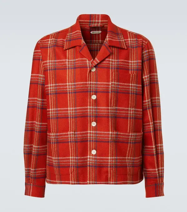 BODE Gable Plaid Wool Flannel Overshirt - Red
