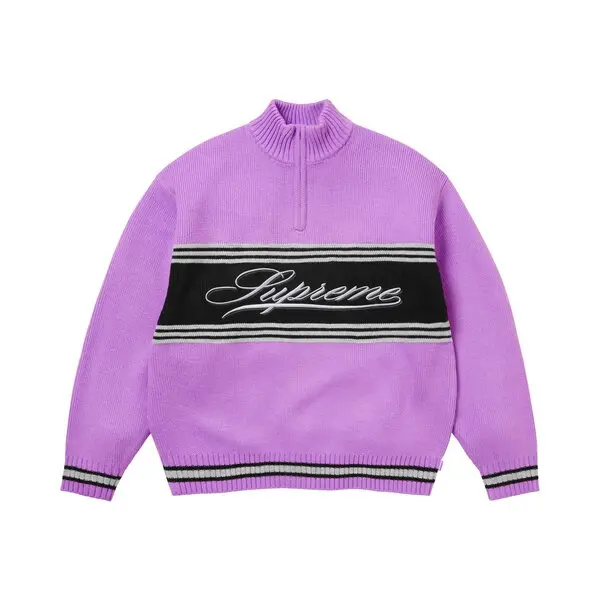 Supreme Script Stripe Half Zip Sweater - Purple | Editorialist